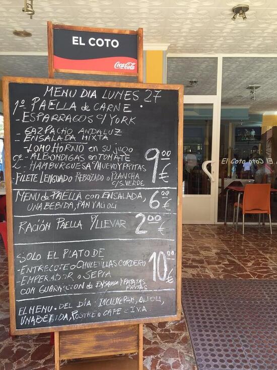 Menu at Restaurante El Coto, Dénia
