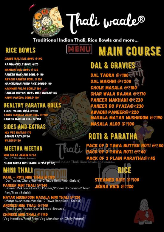 Menu at Thali Waale, Rishikesh