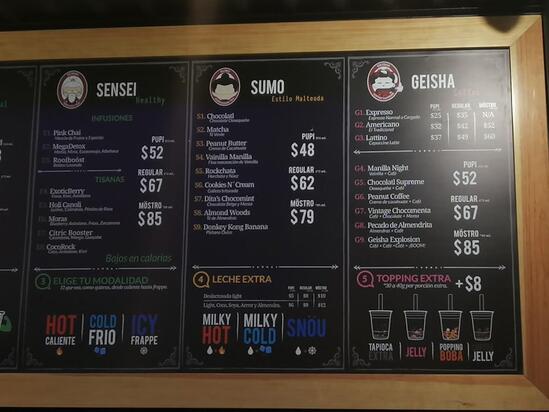 Menu at Cassava Roots Tapioca Tea cafe, Mexico