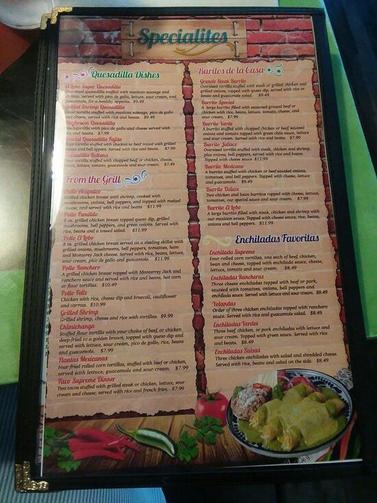 Menu at El Lobo Rojo restaurant, De Soto