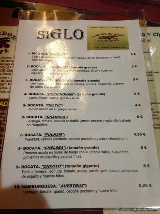 Carta de Bar Siglo, Logroño