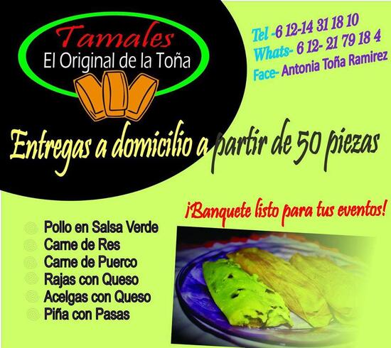 Menu at Tamales El Original de la Toña, El Centenario