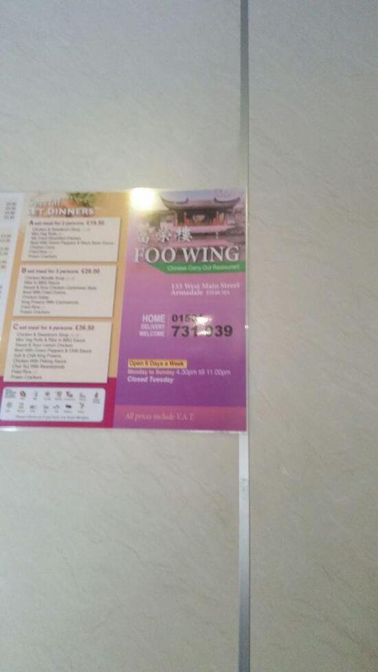 Menu at Foo Wing fast food, Bathgate