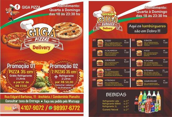 Menu at Giga Pizzas pizzeria, Rio de Janeiro
