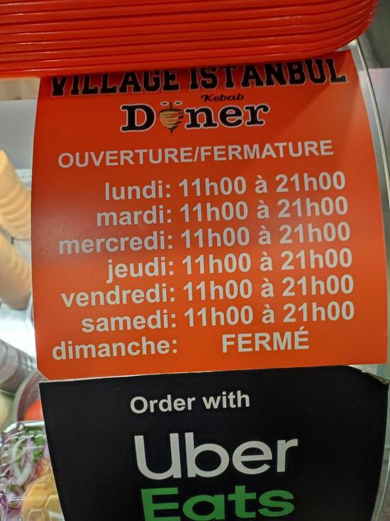 Menu at Village Istanbul restaurant, Montréal
