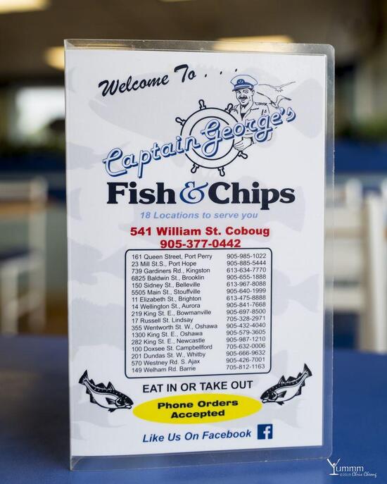 Menu at Captain George's Fish & Chips restaurant, Cobourg
