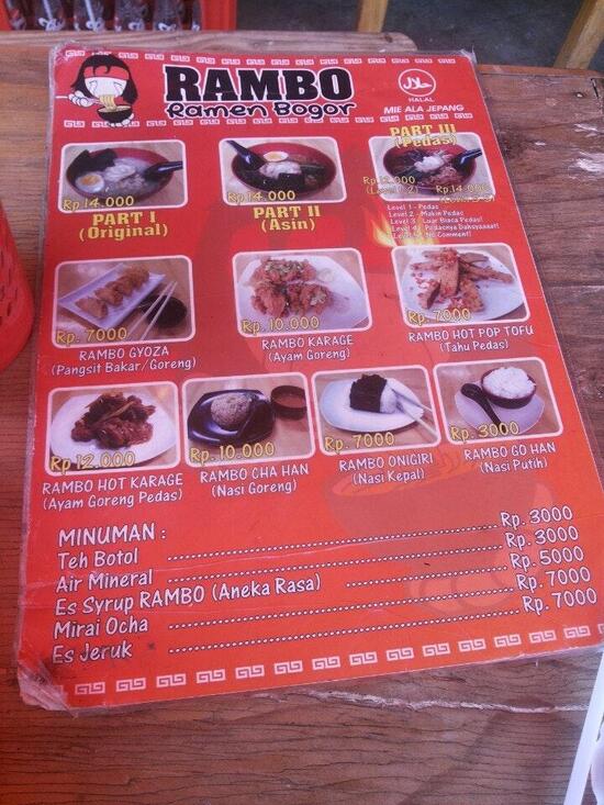 Menu at Ramen Bogor - RAMBO restaurant, Bogor, Jalan Raya Cilendek