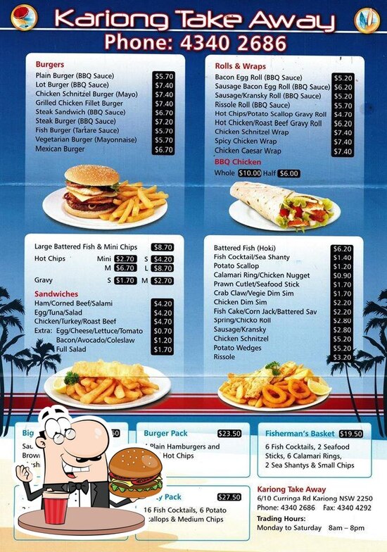 Menu at Kariong Takeaway restaurant, Kariong
