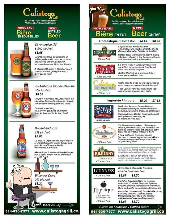 Calistoga Grill, Pointe-Claire - Restaurant menu, prices and reviews