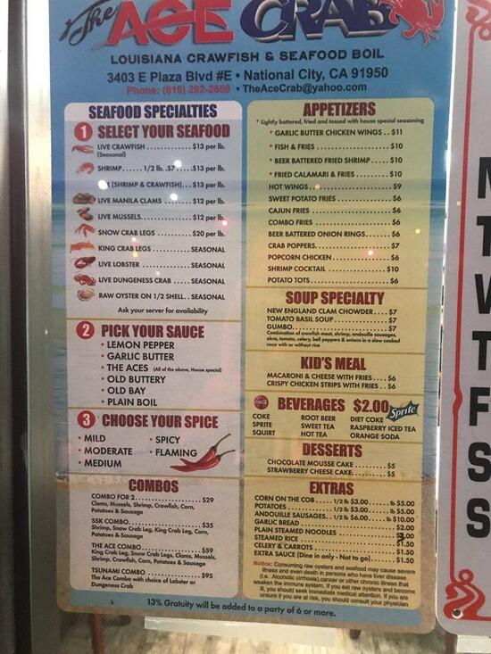 Carta del restaurante The Ace Crab, National City