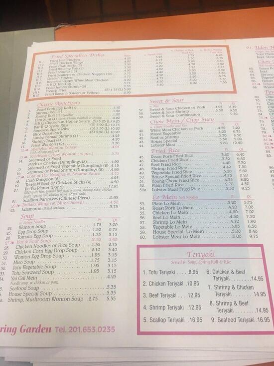 Menu at Kay's Spring Garden restaurant, Jersey City