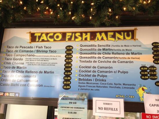 Menu at Taco Fish restaurant, Tucson, S 12th Ave