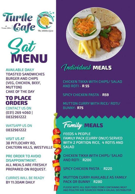 Menu at Turtle Cafe, Durban