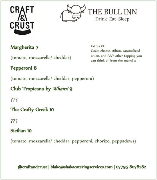 Menu at Craft&Crust pizzeria, Beenham