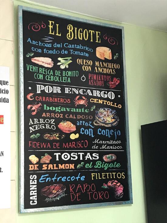 Menu at El Bigote restaurant, Marbella