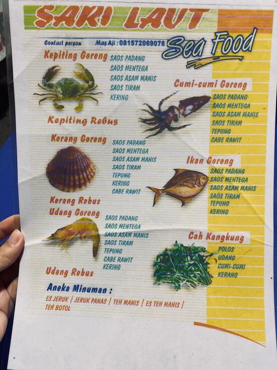 Menu at Sari Laut Sea Food restaurant, Bandung