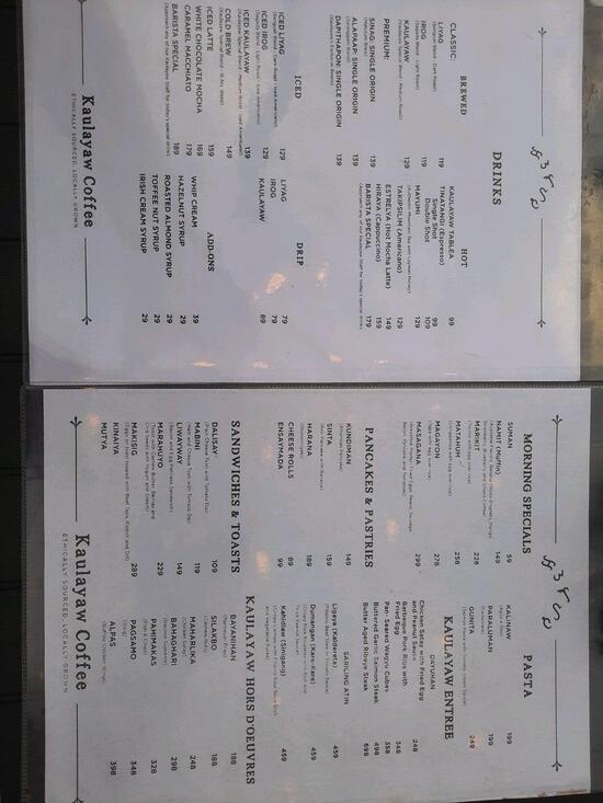 Menu at Kaulayaw Coffee cafe, Antipolo