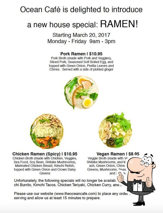 Menu at Ocean Cafe, Santa Monica