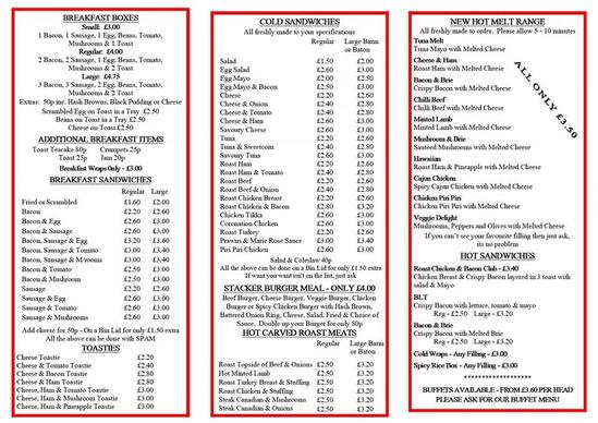 Menu at Cherry Tree Sandwich Bar, Blackpool