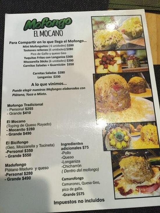 Menu at Mofongo El Mocano - Gustavo Mejía Ricart restaurant, Santo ...