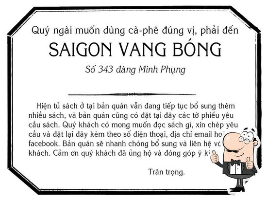 Menu at Saigon Vang Bong restaurant, Ho Chi Minh City