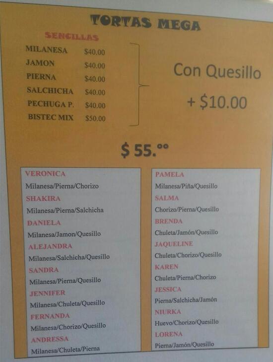Menu at Tortas Mega restaurant, San Buenaventura