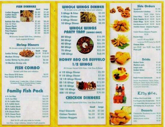 Menu at Shark’s Fish & Chicken. restaurant, North Little Rock, Camp ...