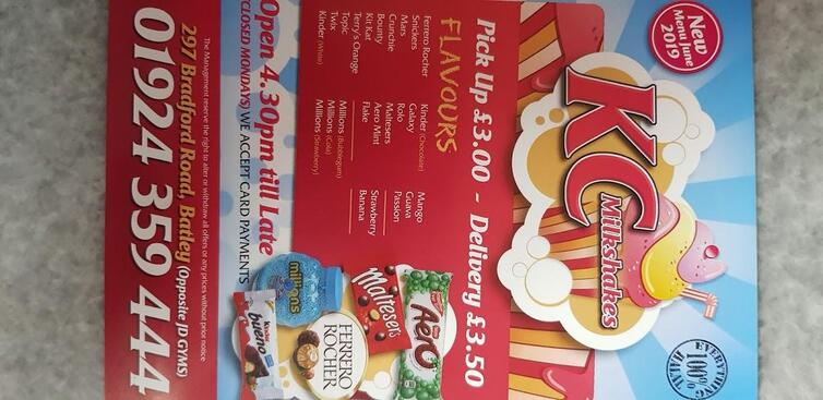 Menu at KC Fast Food & Milkshakes, Batley