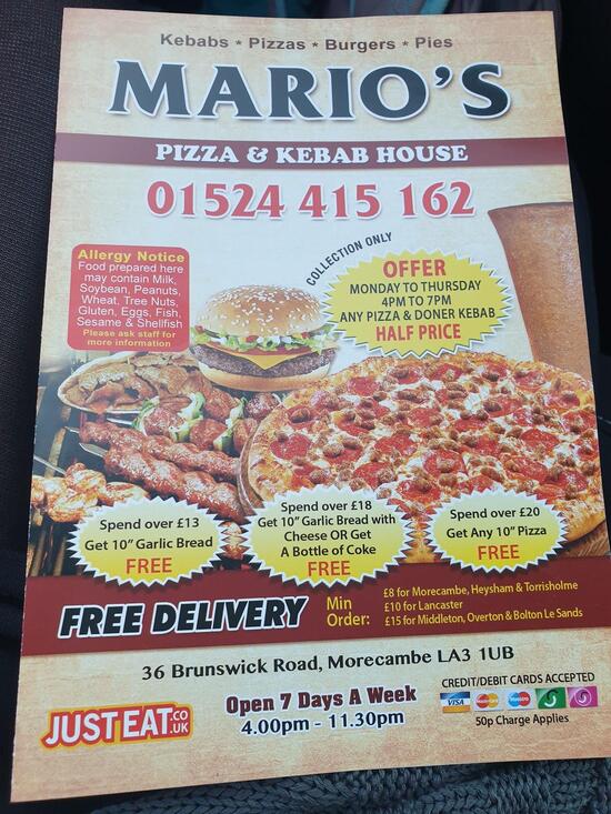 Marios Kebab House, Morecambe - Restaurant menu, prices and reviews