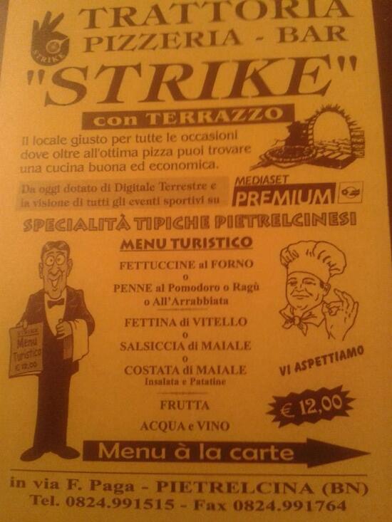 Menu at Strike restaurant, Pietrelcina