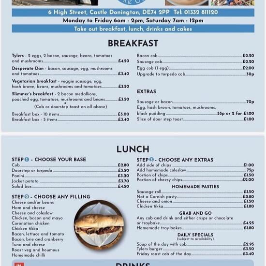 Menu at Tyler's Takeout cafe, Derby
