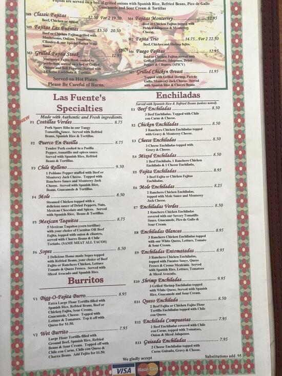 Menu at Las Fuentes Mexican Restaurant, Bay City