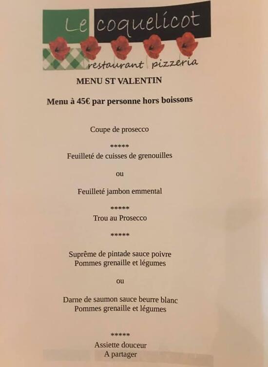 Menu at Le Coquelicot restaurant, Talange