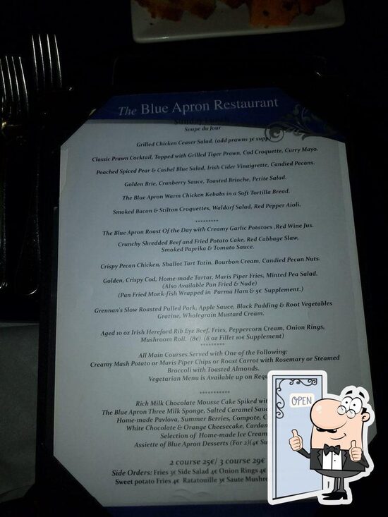 Menu at The Blue Apron Restaurant, Tullamore