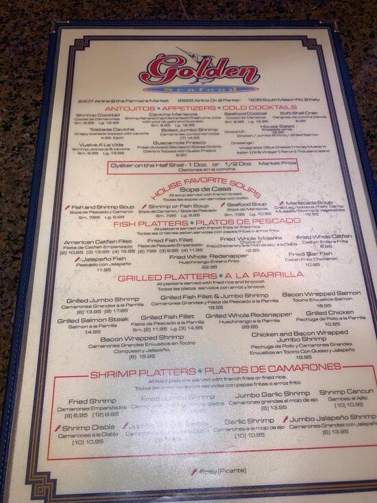 Menu at Golden Seafood restaurant, Houston, Mason Rd