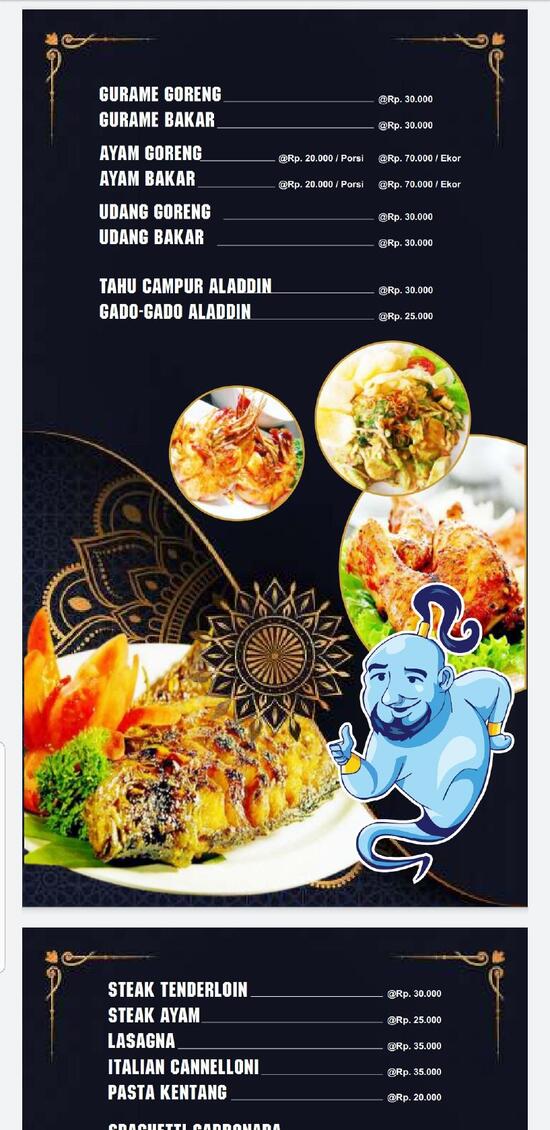 Menu at Aladdin Resto & Cafe, Bangkalan