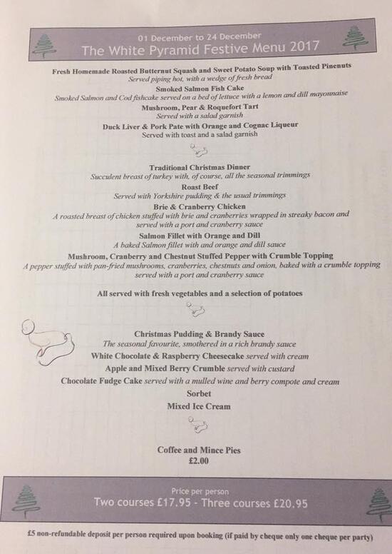 Menu at The White Pyramid restaurant, Saint Austell