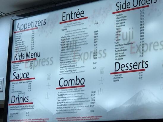 Menu at Fuji Express fast food, Columbus