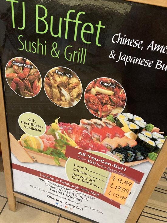 Menu at TJ Buffet Sushi And Grill restaurant, Tarentum, 590 Pittsburgh ...