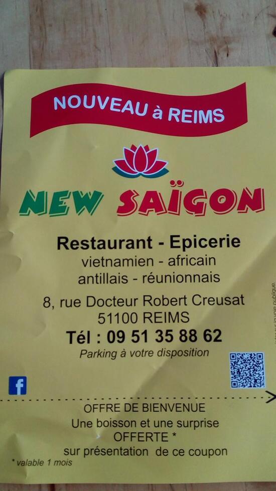Menu au New Saigon restaurant, Reims