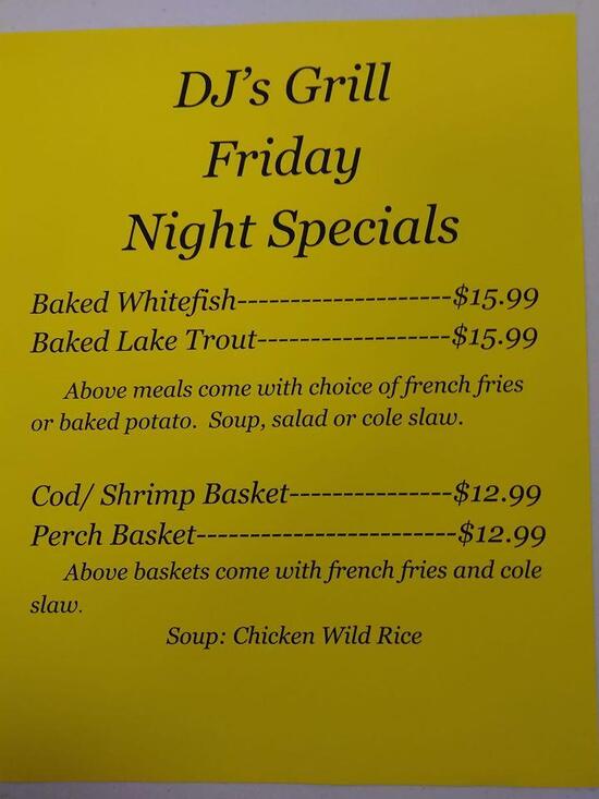 Menu at DJ’s Grill pub & bar, Lake Linden