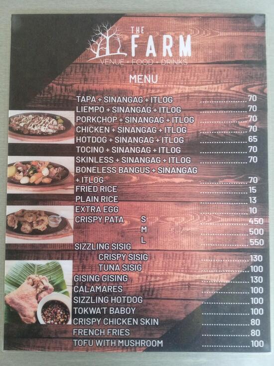 Menu at THE FARM pub & bar, Santa Maria