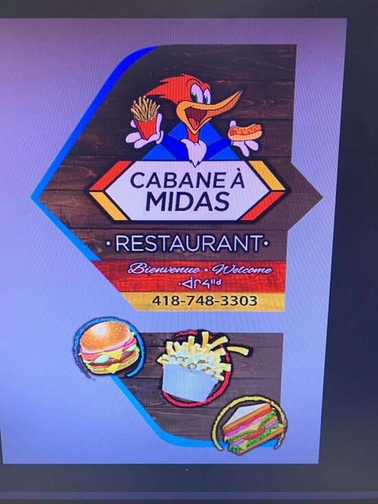 Menu au Cabane à Midas fast food, Chibougamau, 1R7