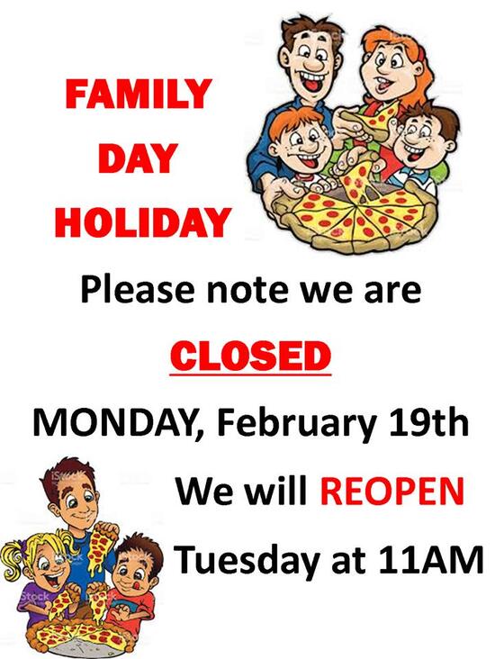 Menu at Side Street Pizza restaurant, Chesley