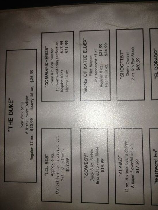 Menu at True Grits Steakhouse, Brush