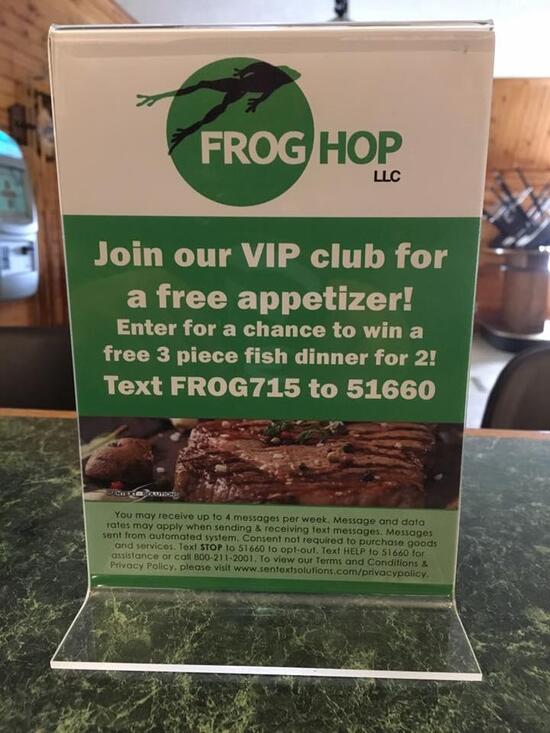 Menu at Schuebels Frog Hop pub & bar, Cadott