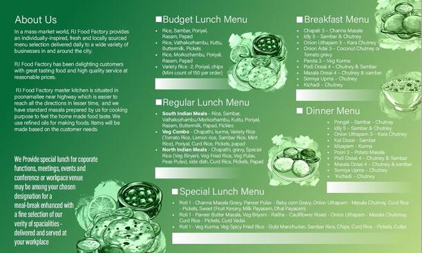 Menu at RJ Food Factory, Chennai