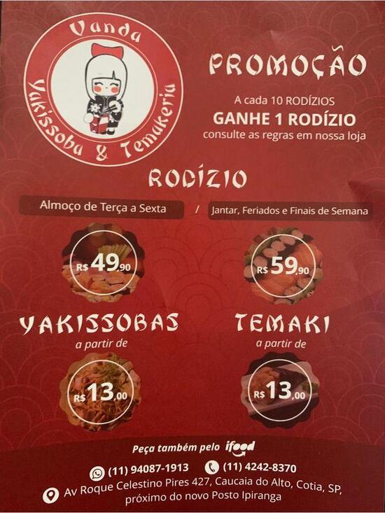 Menu at Vanda Yakissoba e Temakeria restaurant, Cotia