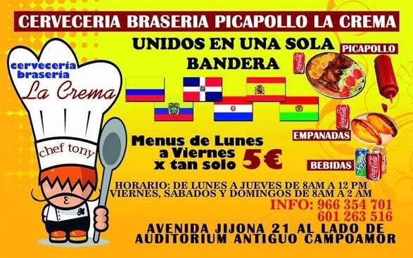 Menu at La Crema restaurant, Alicante