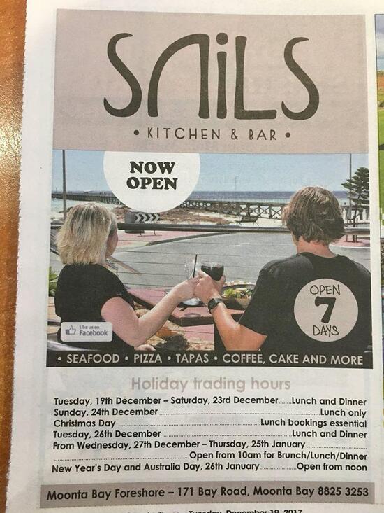 Menu at SAILS Kitchen and Bar, Moonta